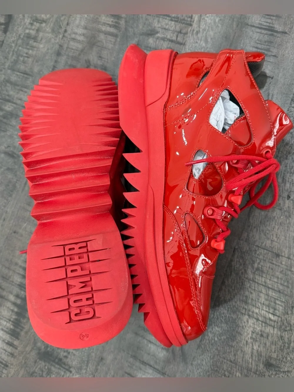 Camper | Shoes | Camper Mens Glossy Red Sawtooth Sole Sneakers | Poshmark